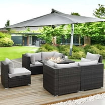 RADIATA 7 Pcs Patio Furniture with Fire Pit Table Wicker Sofa Light ...