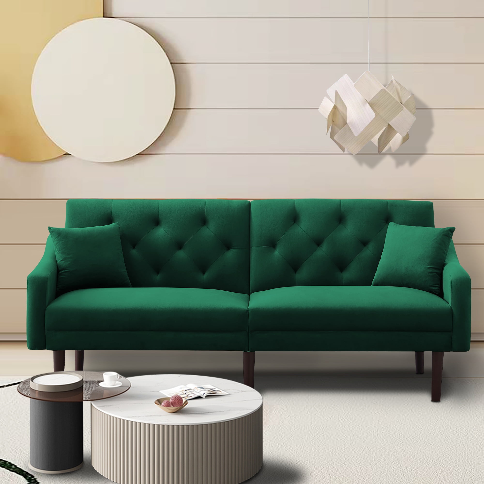 Modern Futon Sofa Bed, Convertible Folding Velvet Sofa Bed with Rubber ...