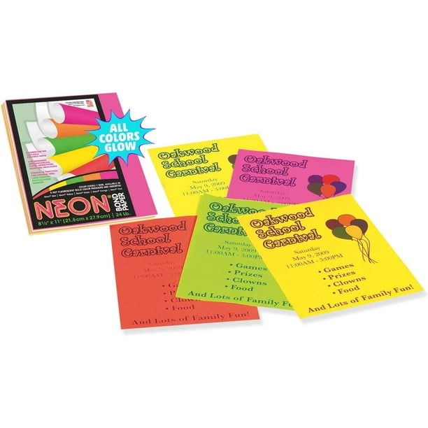 Pacon Neon Bond Paper, 8 1/2-Inchx11-Inch, orted Five Colors, 100-Sheet ...