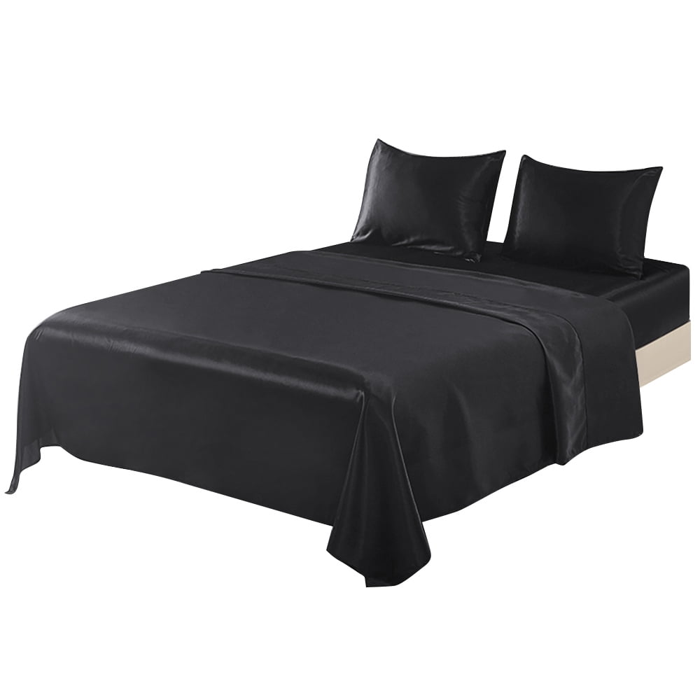 ANMINY Satin Sheets Silk Sheets King Black Bed Sheet Set Deep Pocket ...
