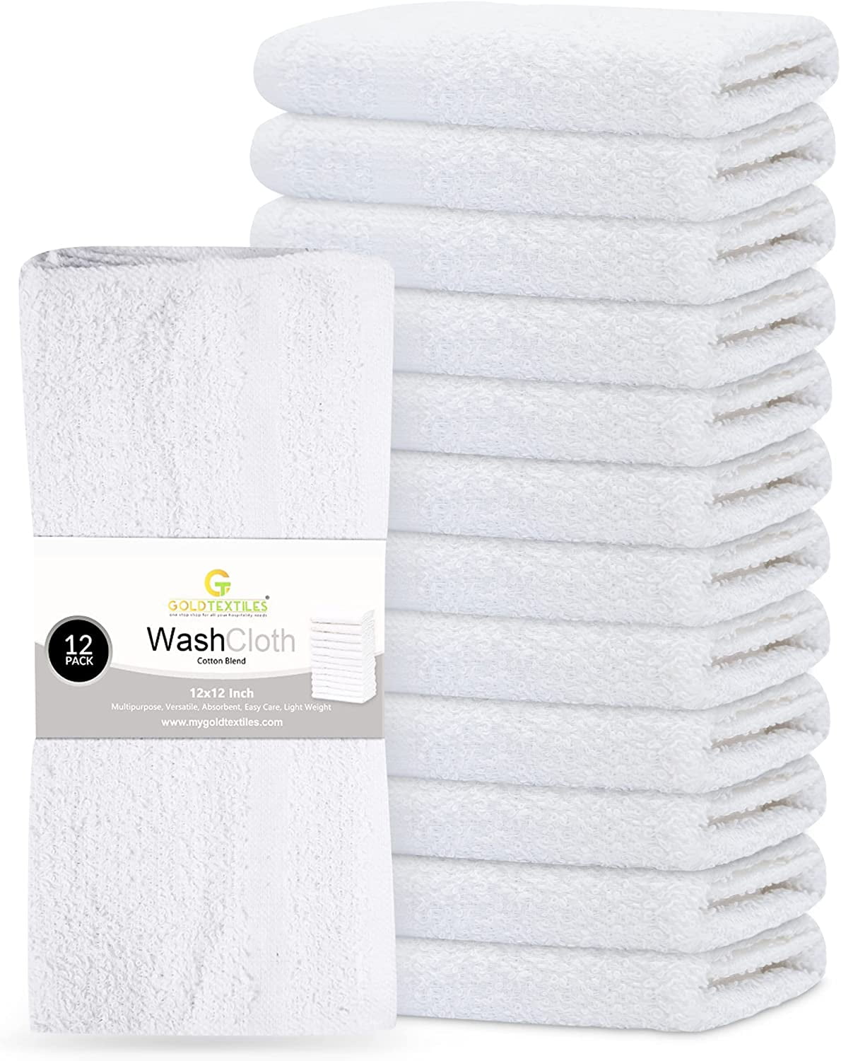 GOLD TEXTILES Wash Cloths Kitchen Towels, Cotton Blend (12x12 Inches ...