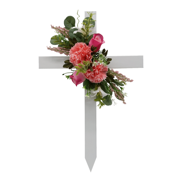 Mainstays 20” Artificial Flower, White Color Cemetery Wooden Cross ...