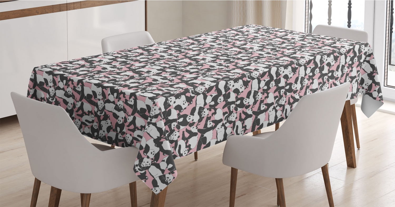 Cartoon Tablecloth, Panda Bears Family Along Mom and Daddy Pastel ...