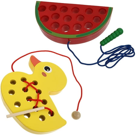 HTCM 2pcs Kids Threading Toys Wooden Lacing Toys Watermelon Duck ...