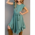 KISSMODA Girls Dress Short sleeve Floor Length A Line Swing Midi Casual ...