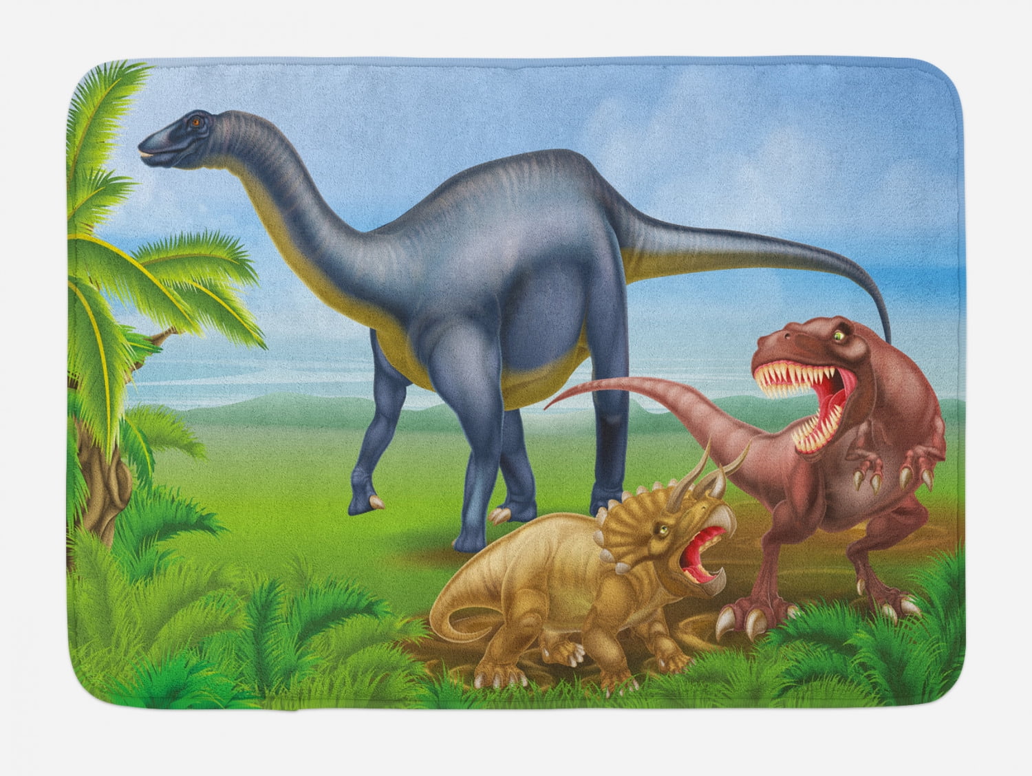 Dinosaur Bath Mat, Different Types of Dinosaurs Natural Jungle ...