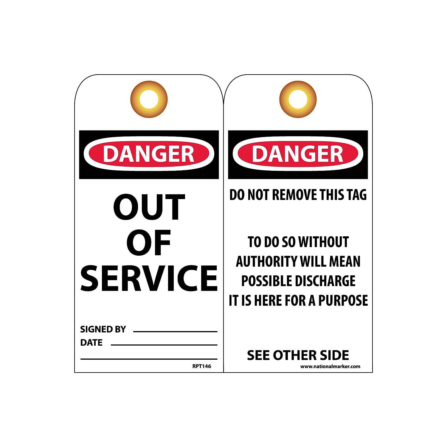 National Marker Accident Prevention Tags; Out Of Service 6X3 .015 Mil ...