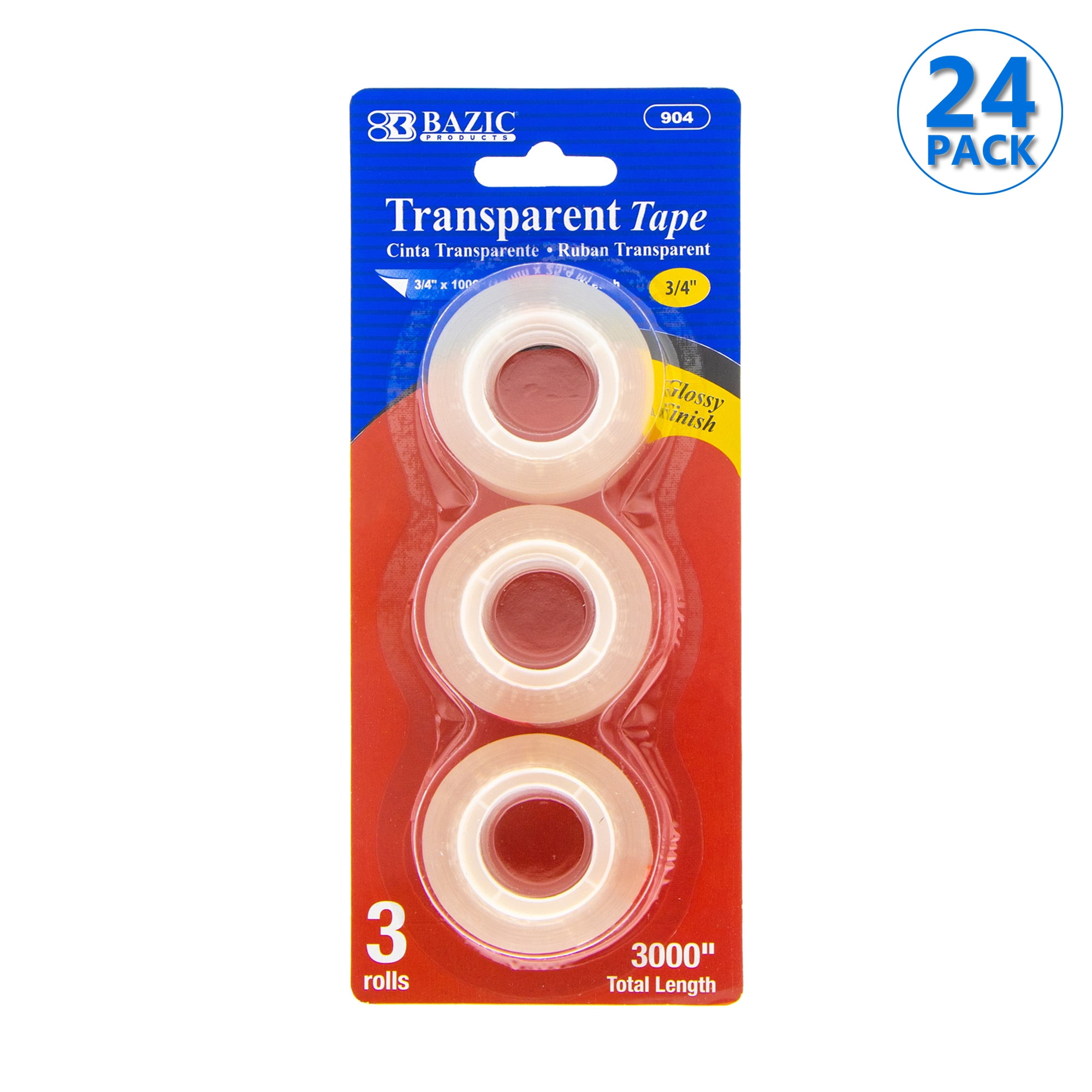 BAZIC Transparent Tape Refill 3/4" X 1000", Glossy Finish, (3/Pack), 24 ...