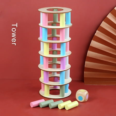 Sruiluo Wooden Tower Stacking Game Dice Toppling Leaning Tower Toy Fine ...