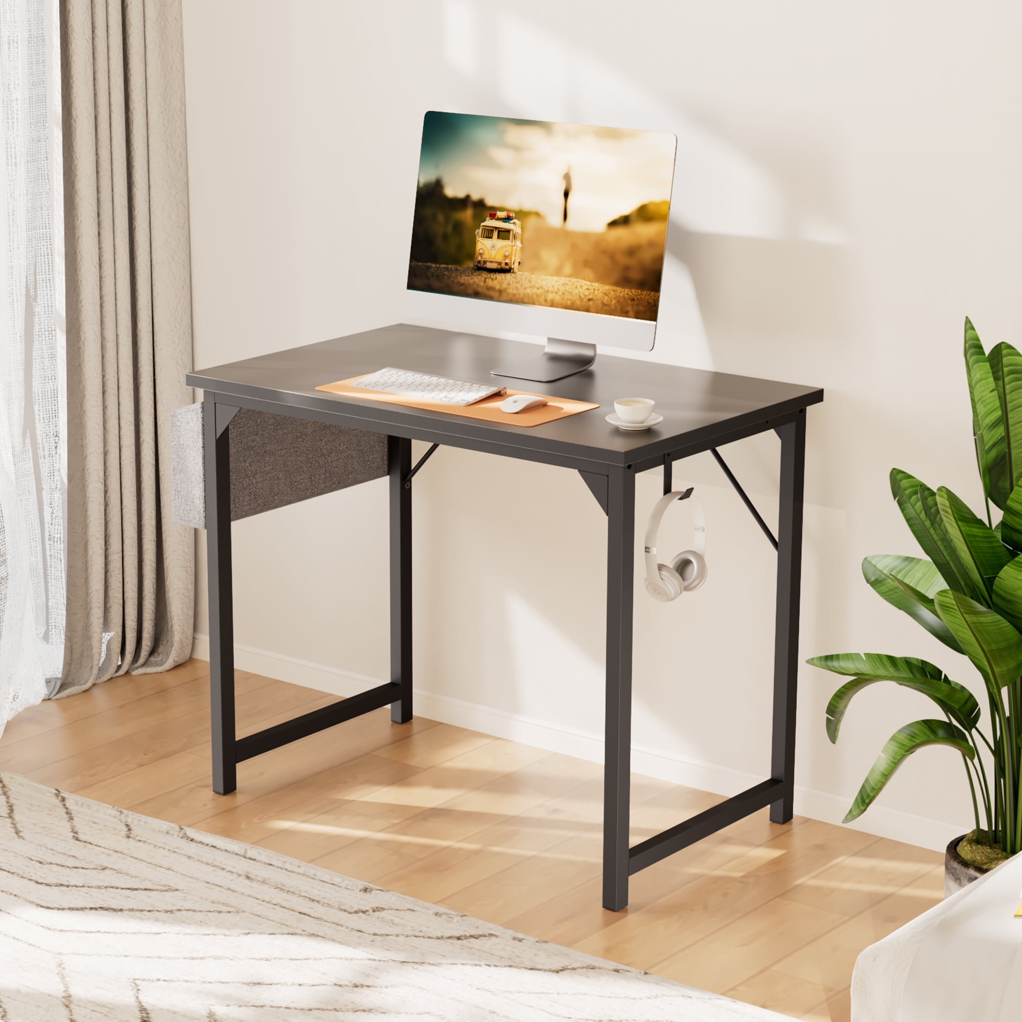 Compact Home Office Desk with Storage Bag and Headphone Hook, Ideal for ...