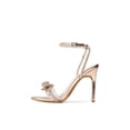 Women Bowknot Crystal Heel Sandals Square Toe Rhinestone Decor Ankle ...