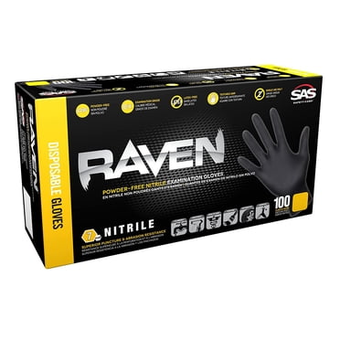 SAS Safety 66518 Raven Powder-Free Black Nitrile 6 Mil Gloves, Large ...