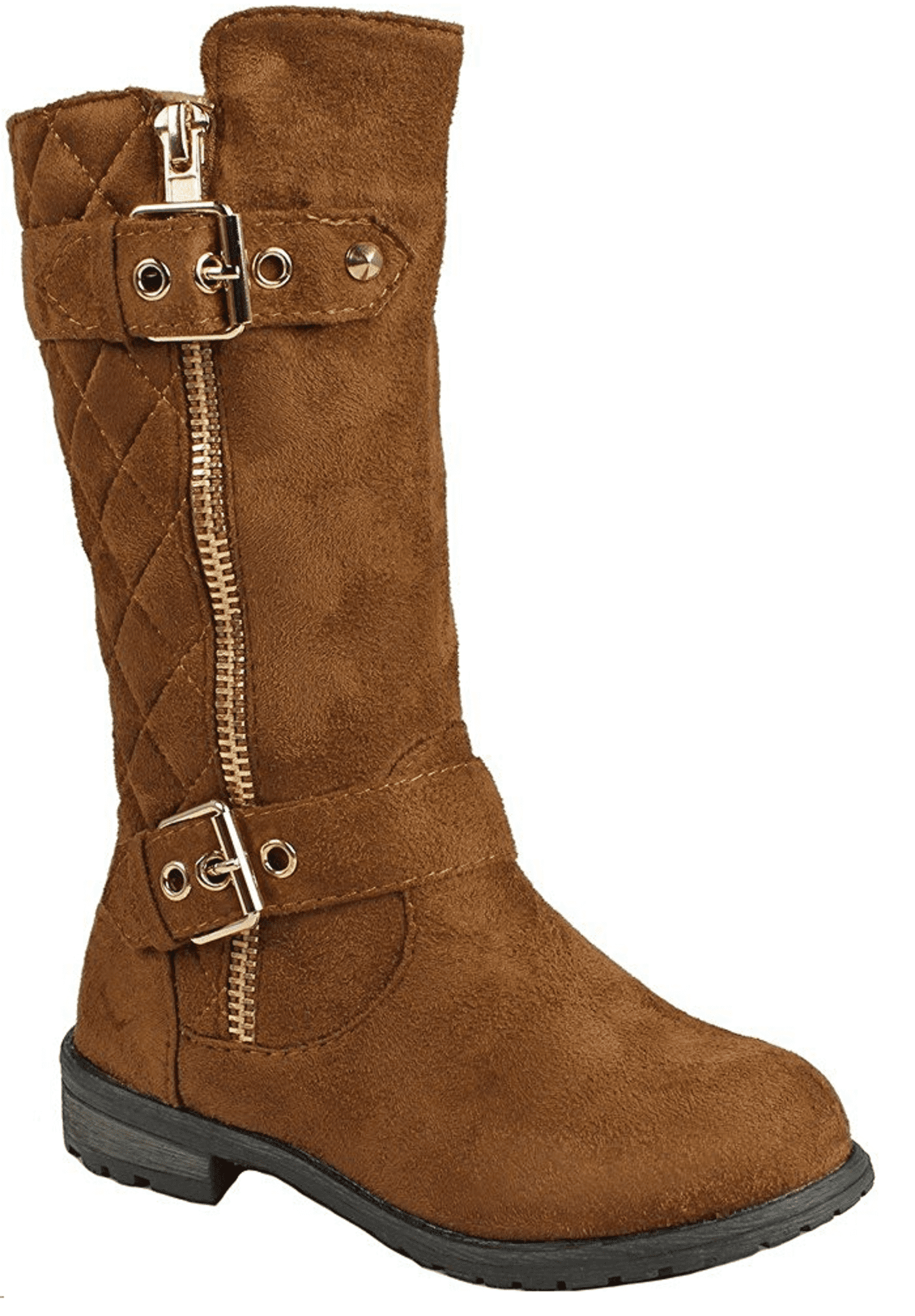 New Kids Girls Dual Buckle/Zipper Quilted Mid Calf Motorcycle Riding ...