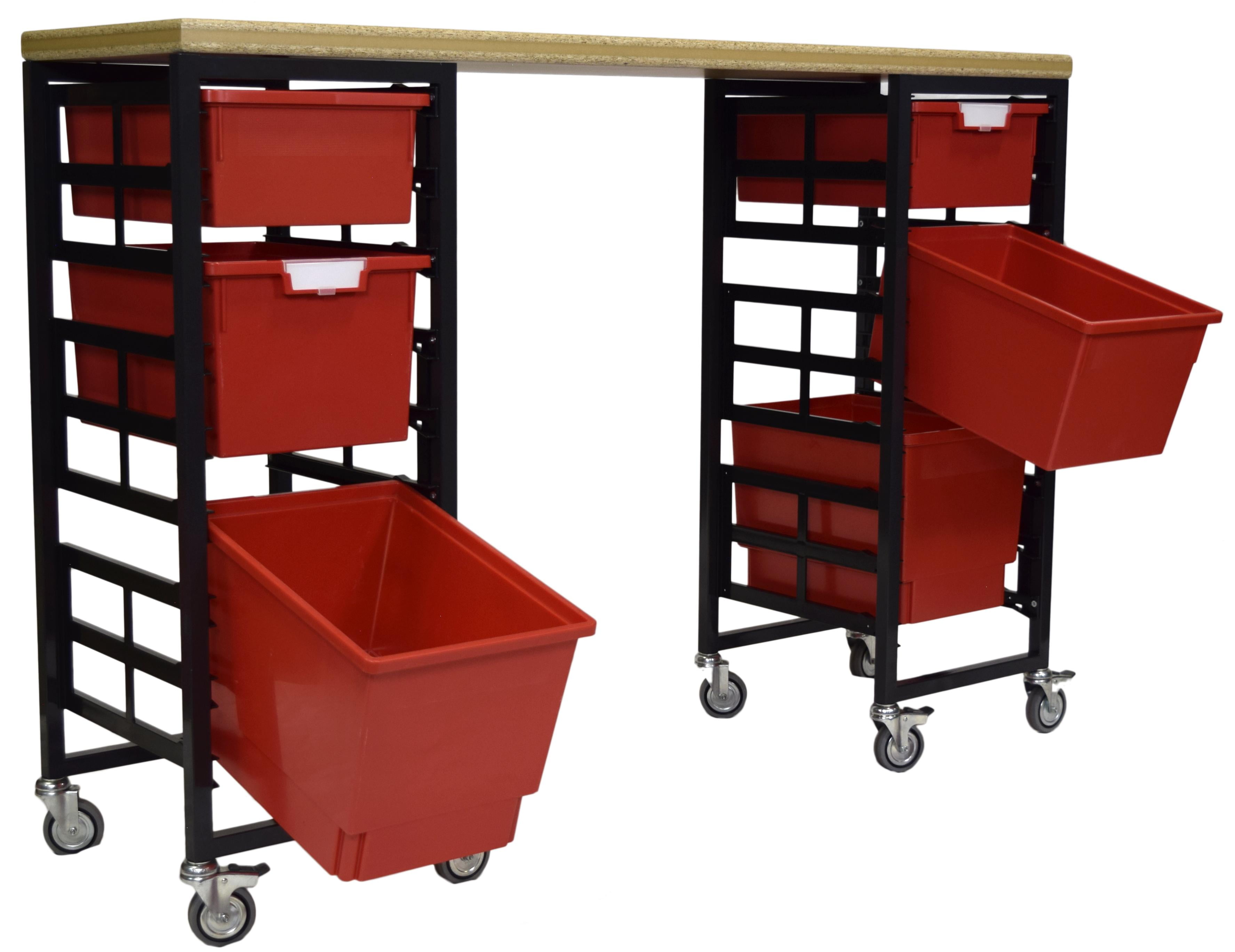 Mobile Workbench Storage Station w/Wood Top -9 StorSystem Trays-Gray ...