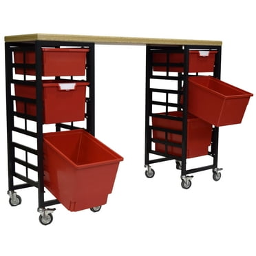 Mobile Workbench Storage Station w/Wood Top -11 StorSystem Trays-Grey ...