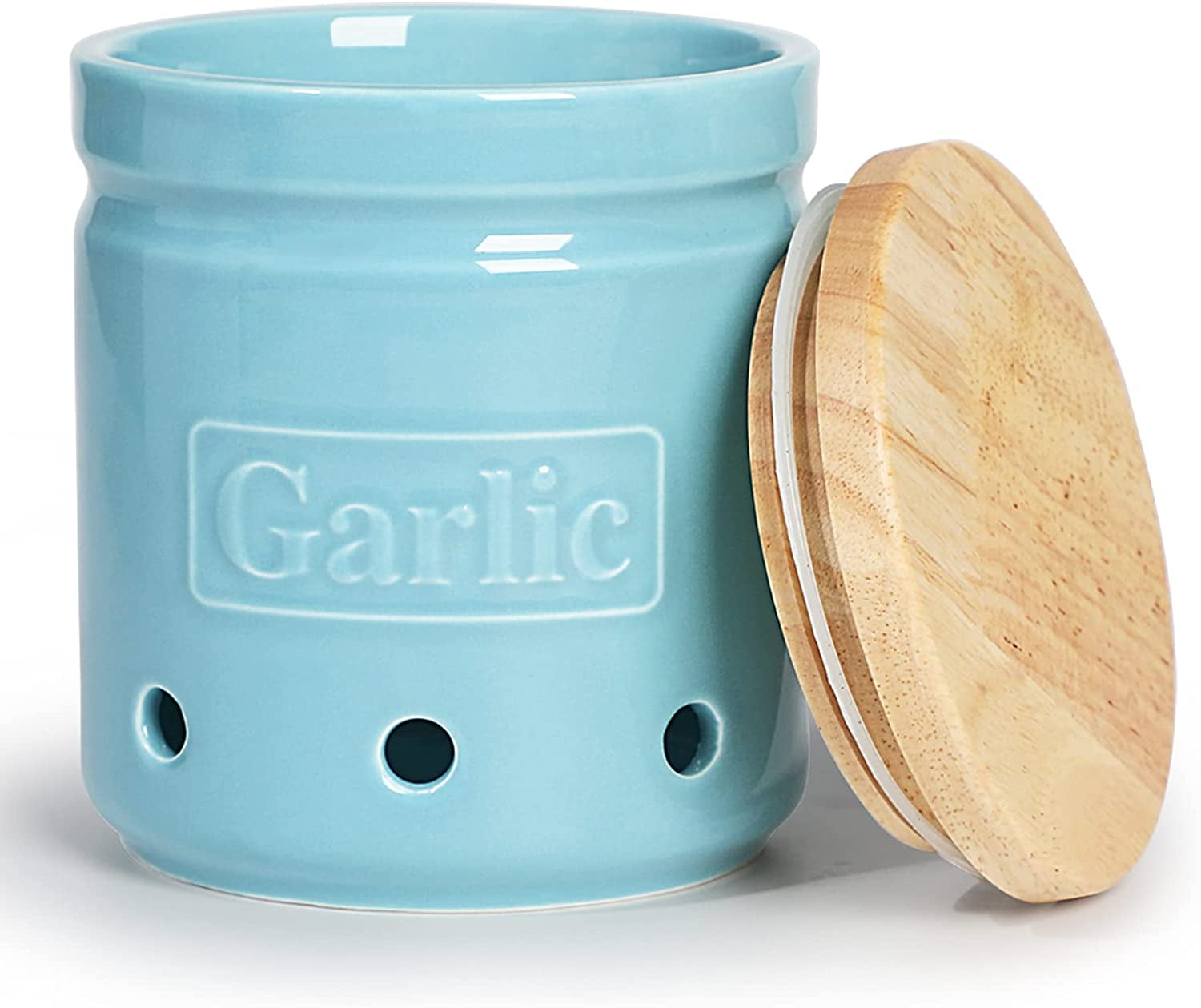 ONTUBE Porcelain Garlic Keeper with Lid, Ceramic Onion Storage Holder ...