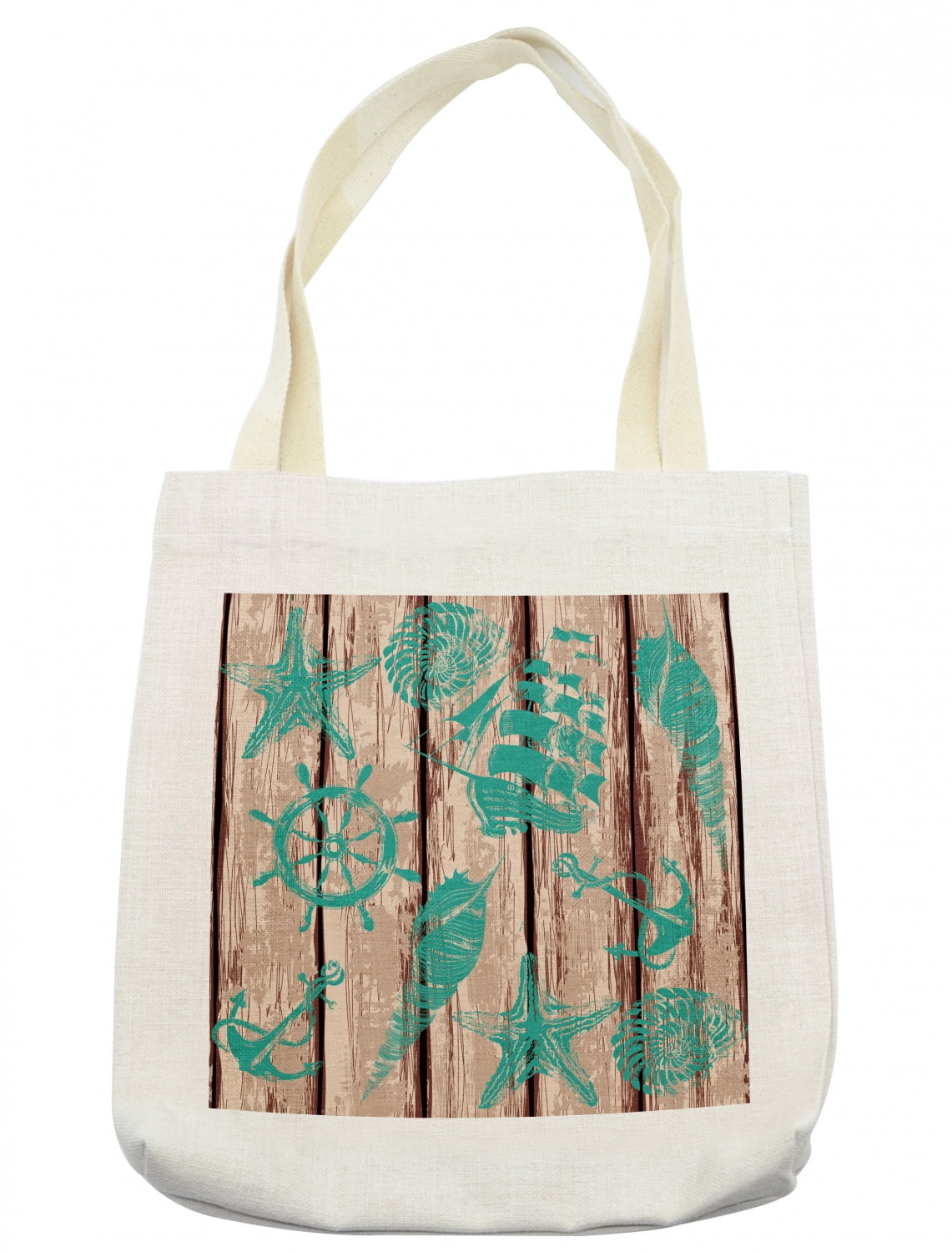 Nautical Tote Bag, Marine Themed Composition with Ship Wheel Anchor ...