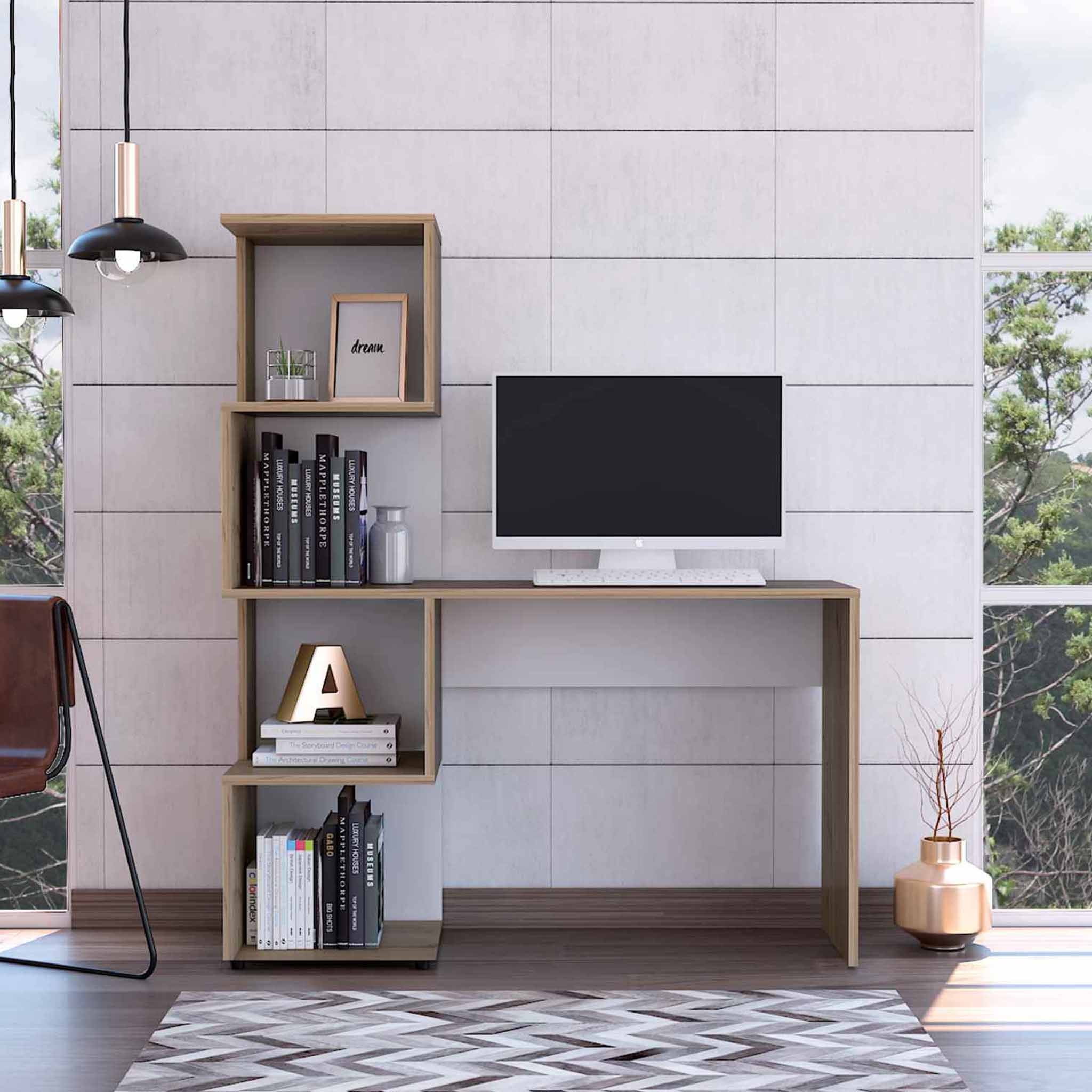 Modern Cubby White Computer Desk and Bookcase - Walmart.com