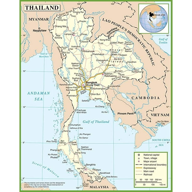 Iconic Arts Laminated 24x30 Poster: Thailand Road map - Walmart.com