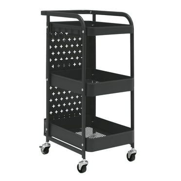 Ameriwood Home Marshall 3 Shelf Metal Rolling Utility Cart, Black ...