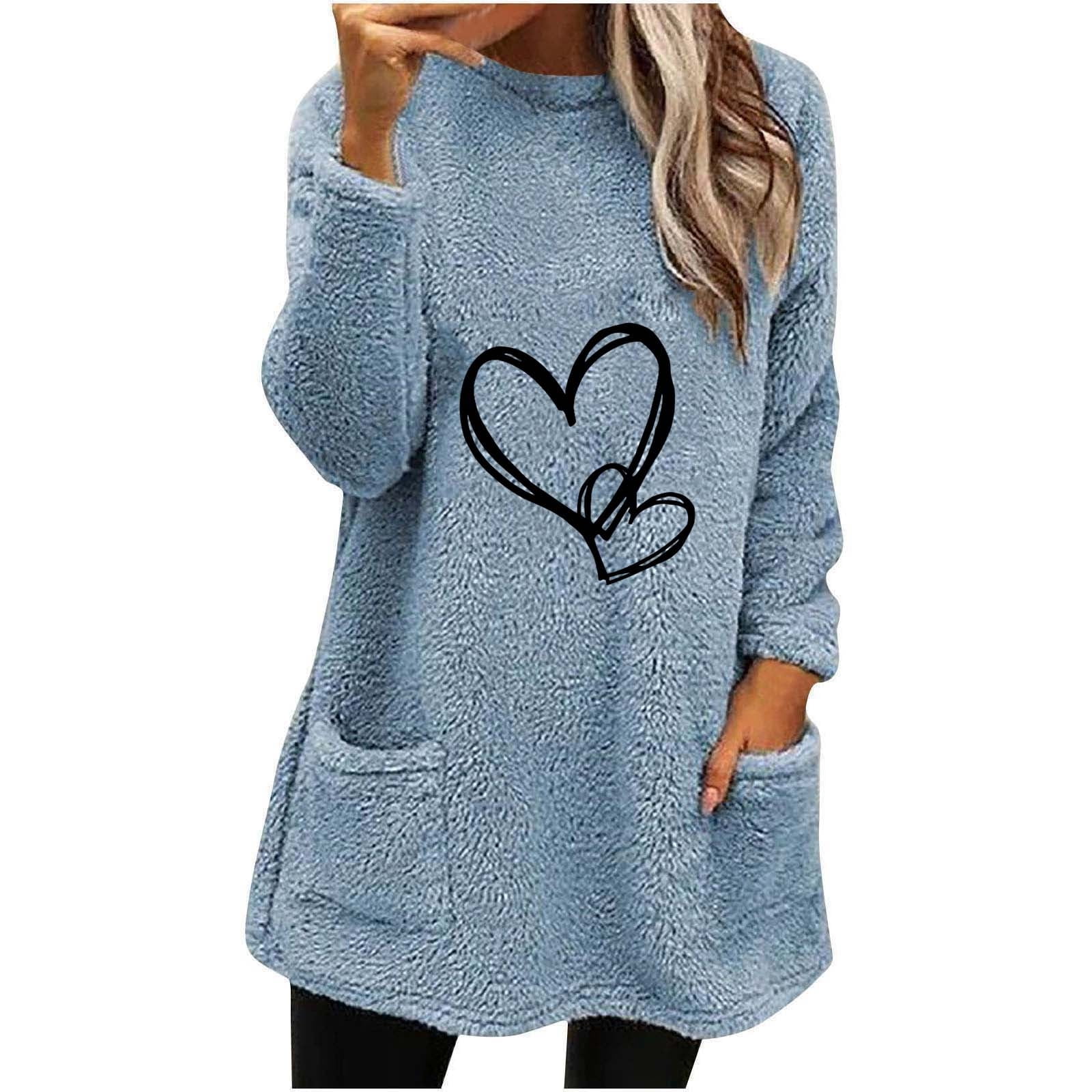 Click here for Pisexur Womens Sweatshirts Fleece Heart Print Crew... prices