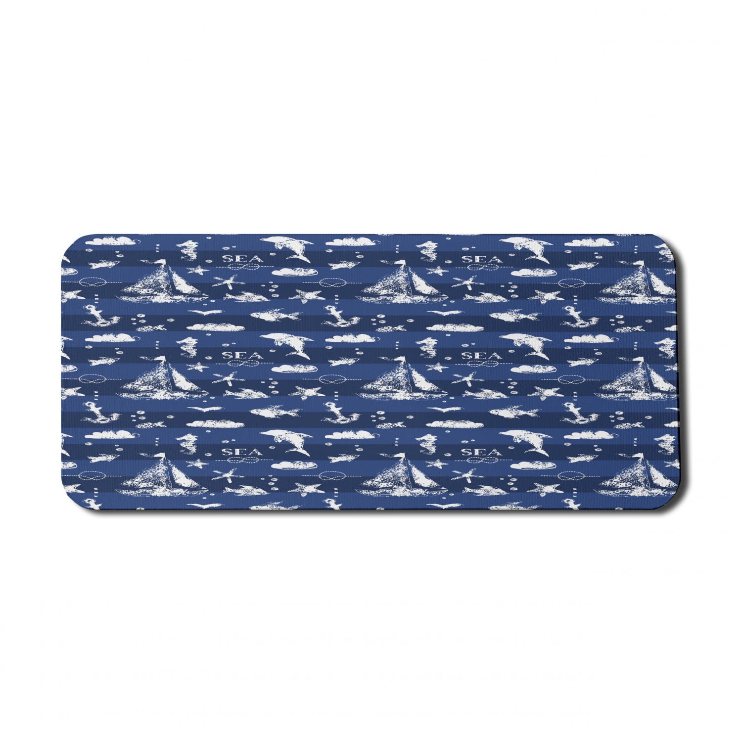 Navy Blue Computer Mouse Pad, Sailboat Vertical Stripe Pattern Anchor ...
