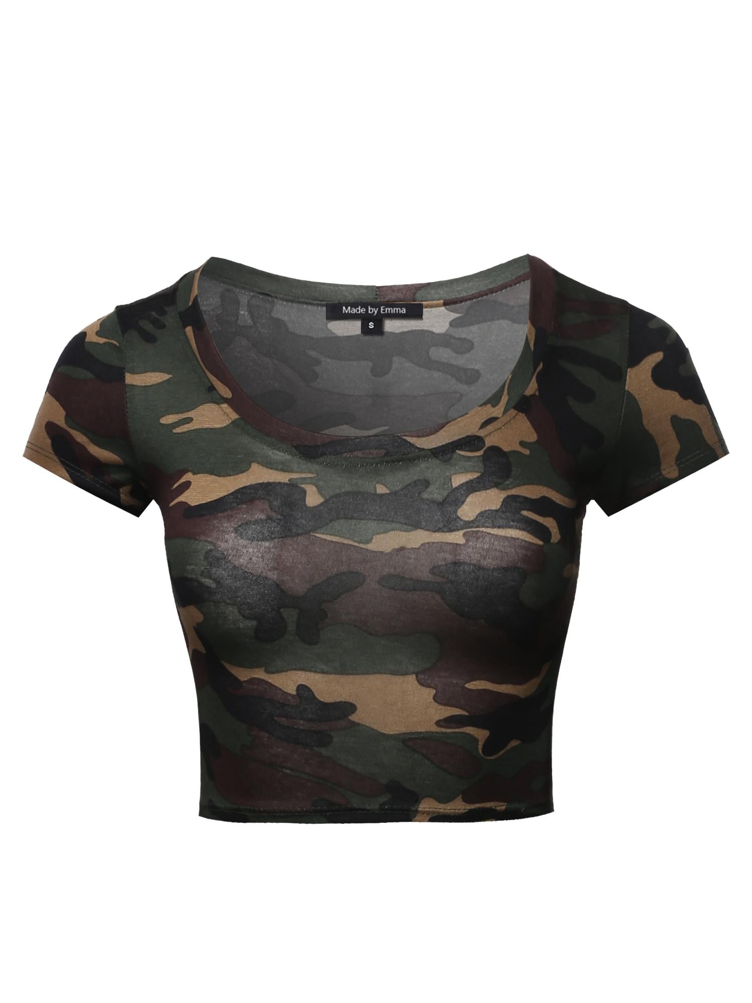 FashionOutfit Women's Print Short Sleeve Round-Neck Crop Top - Walmart.com