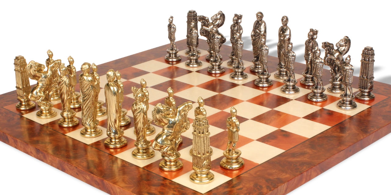 Buy Caesar Theme Metal Chess Set with Elm Burl Chess Board Online at ...