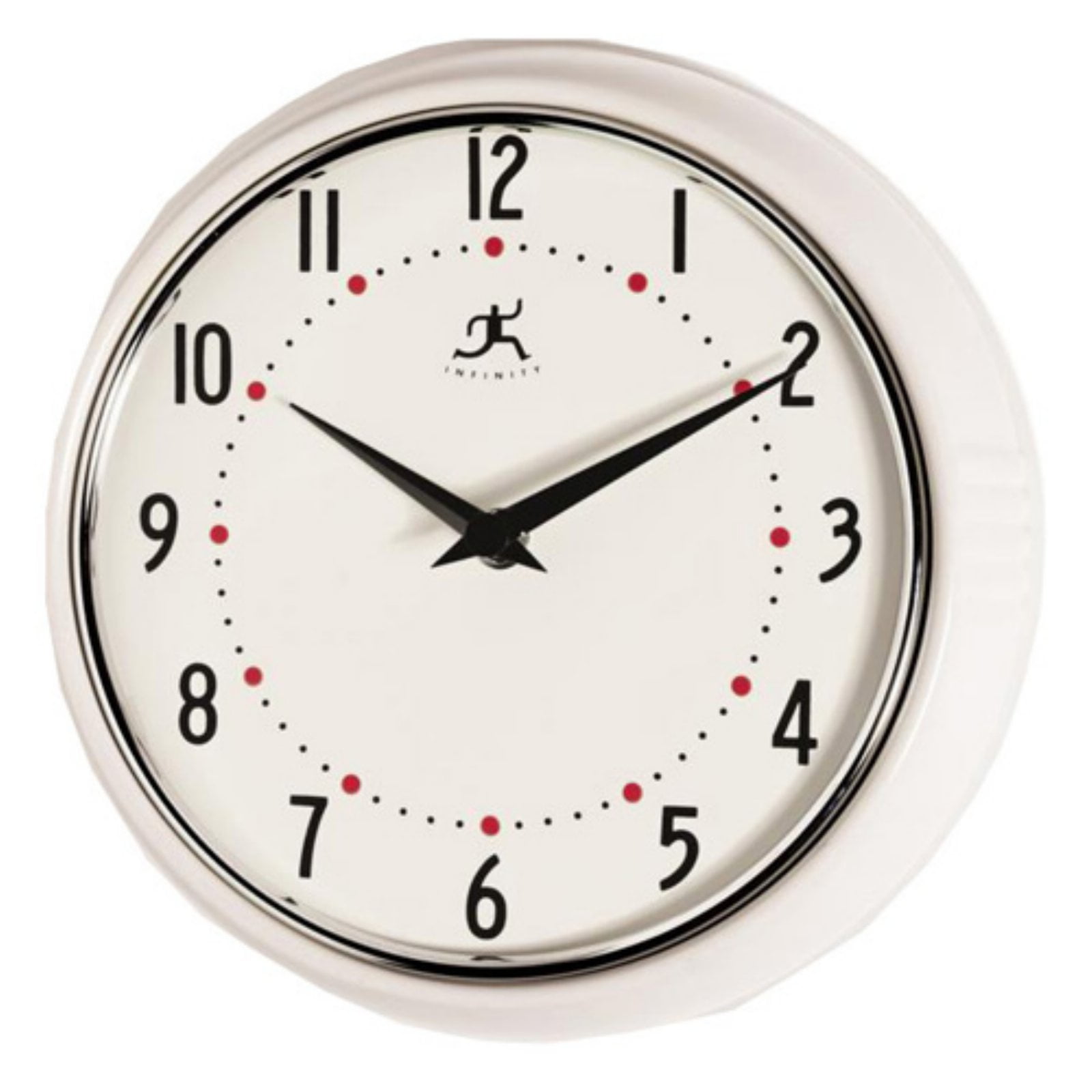 Infinity Instruments Retro Round White Metal 9.5-inch Analog Wall Clock ...