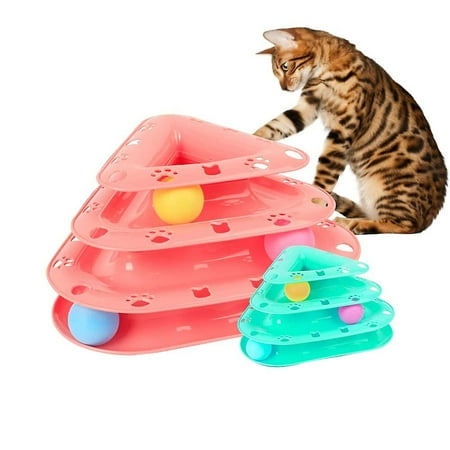 SHARKDOOK Triangle Three Levels Cat Toys Interactive Ball Towers Cat ...
