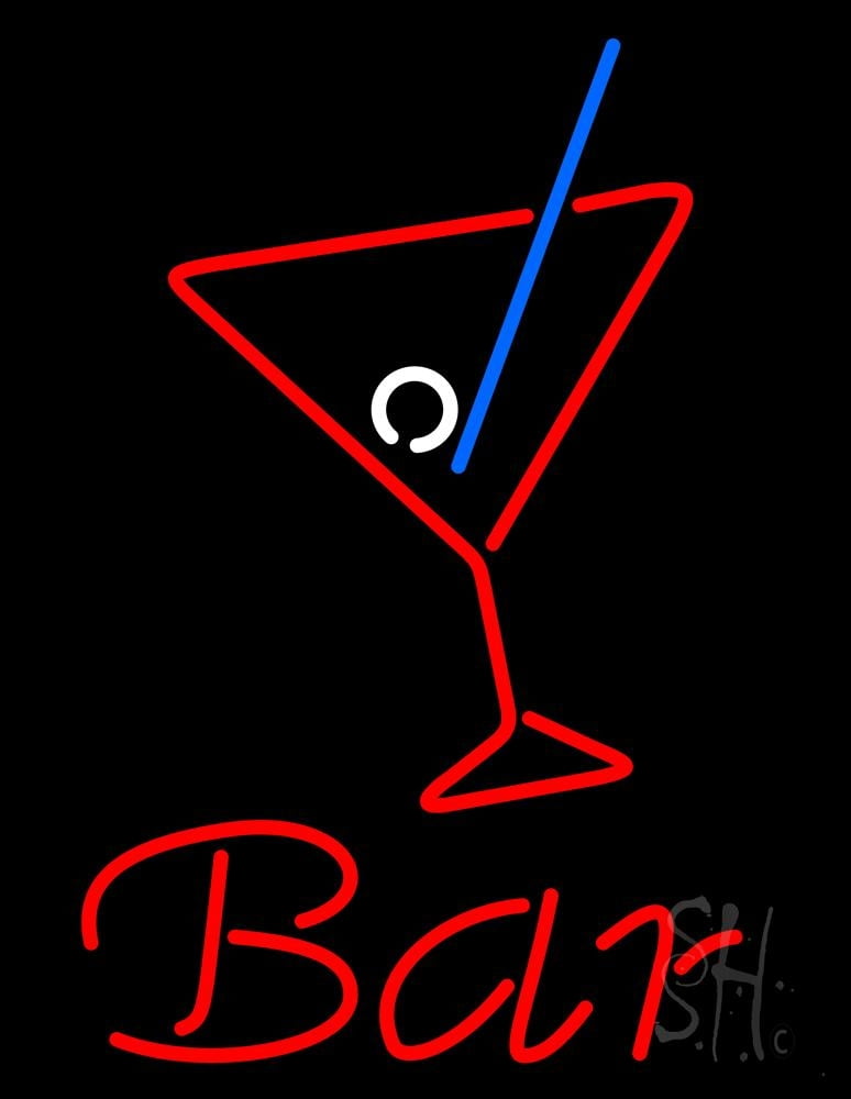 Red Bar LED Neon Sign 24 x 31 - inches, Clear Edge Cut Acrylic Backing ...