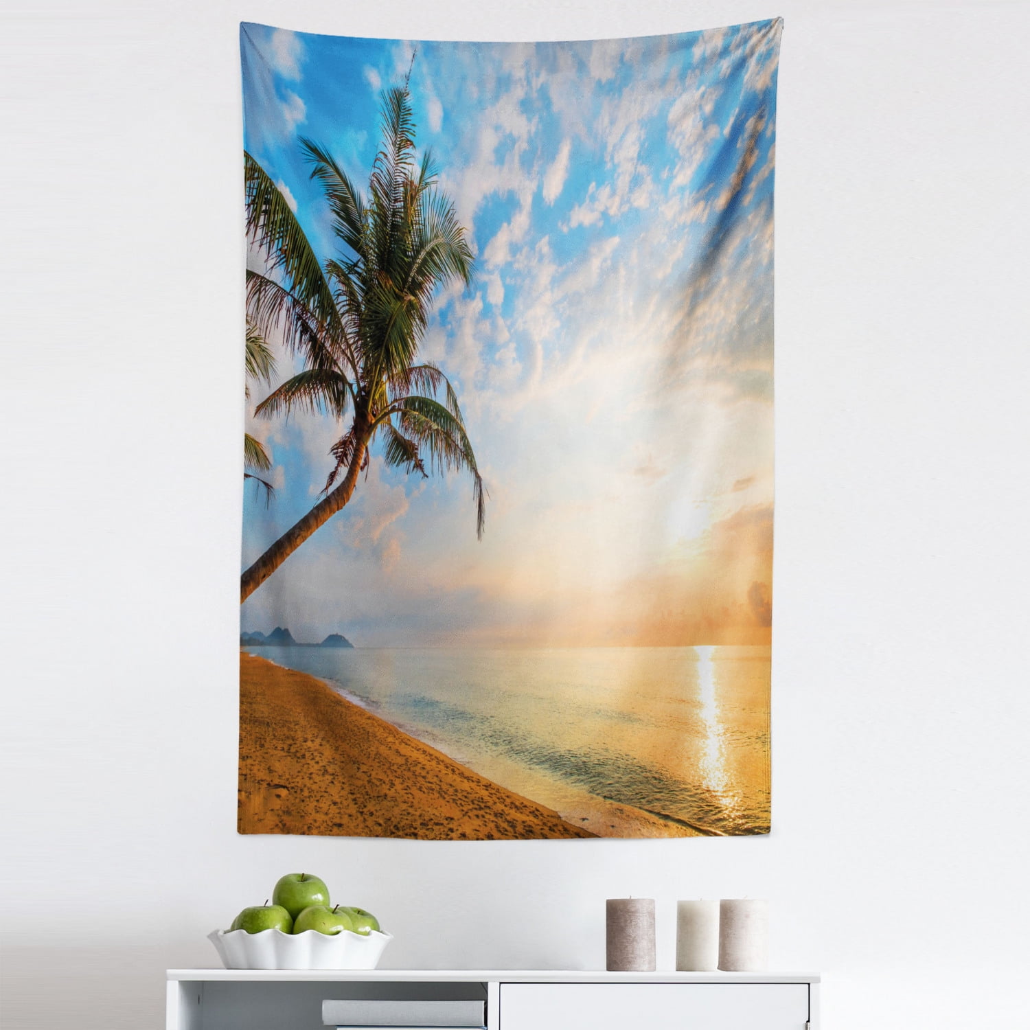 Hawaii Tapestry, Calm Landscape Photo of Exotic Palm Trees on Sandy ...