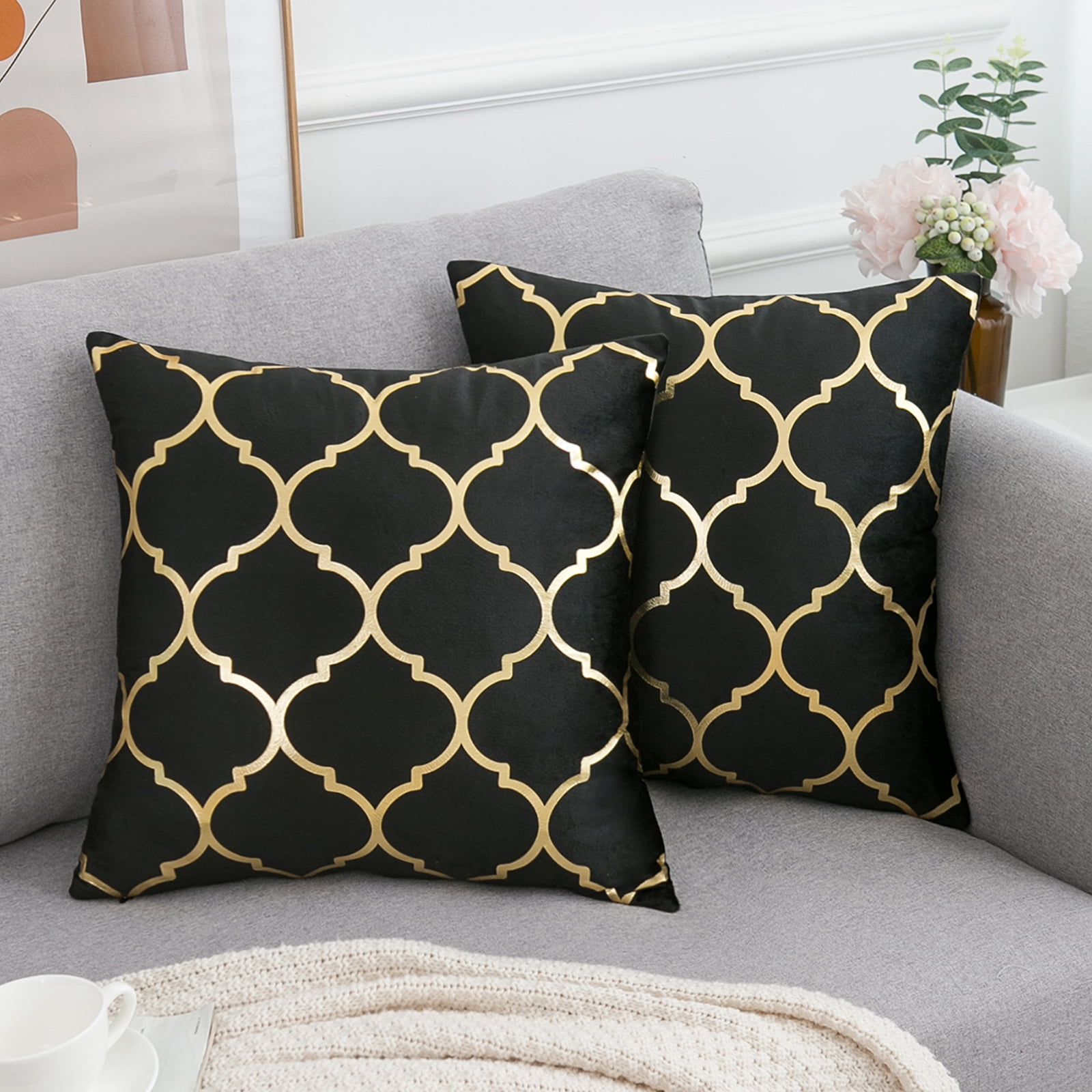 Throw Pillow Covers 18x18 Decorative Velvet Farmhouse Square Pillow ...