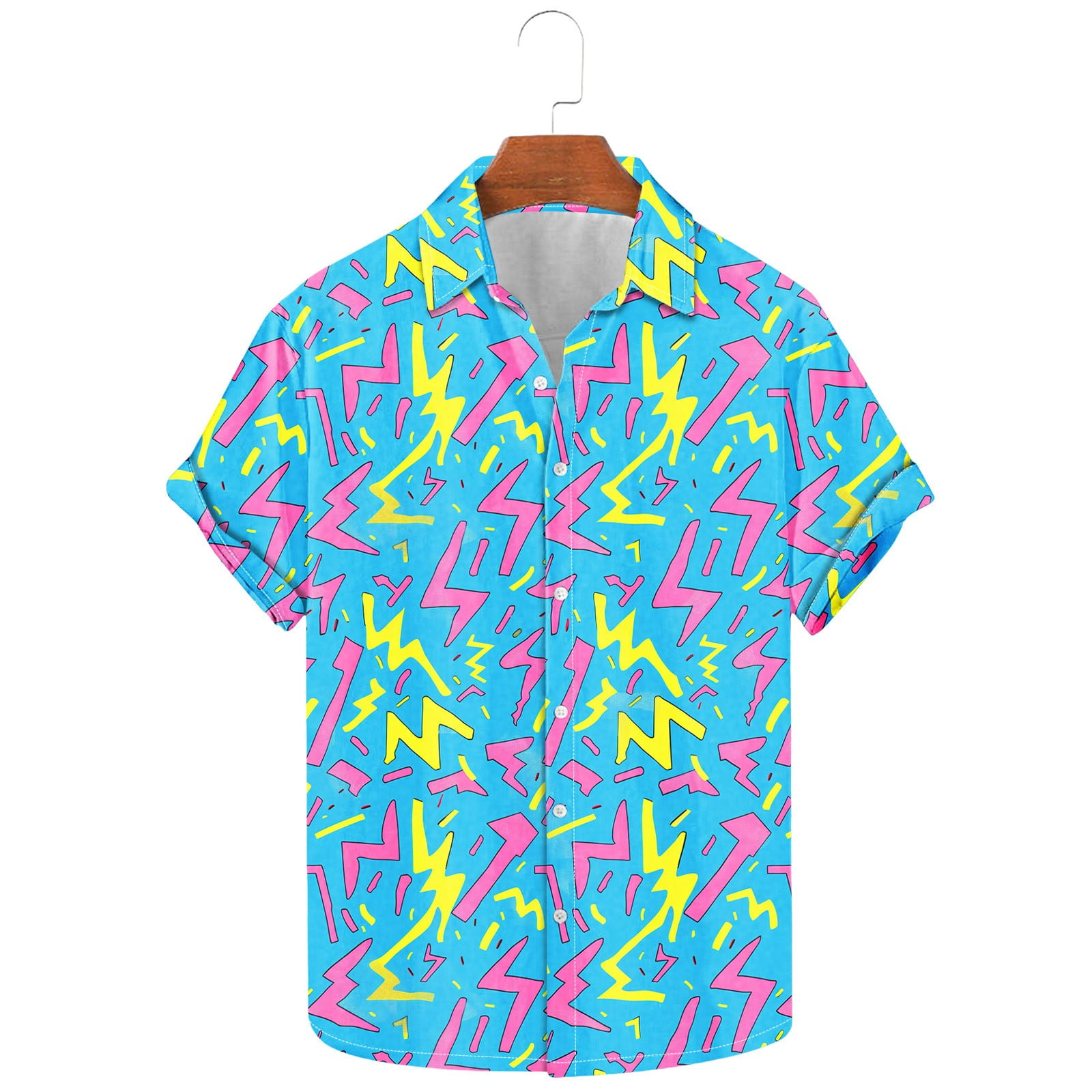 Kalauyu Mens Short Sleeve Button-Front Shirt - Hawaiian Floral Print Durable Wrinkle-Resistant  Great For Leisure Summer
