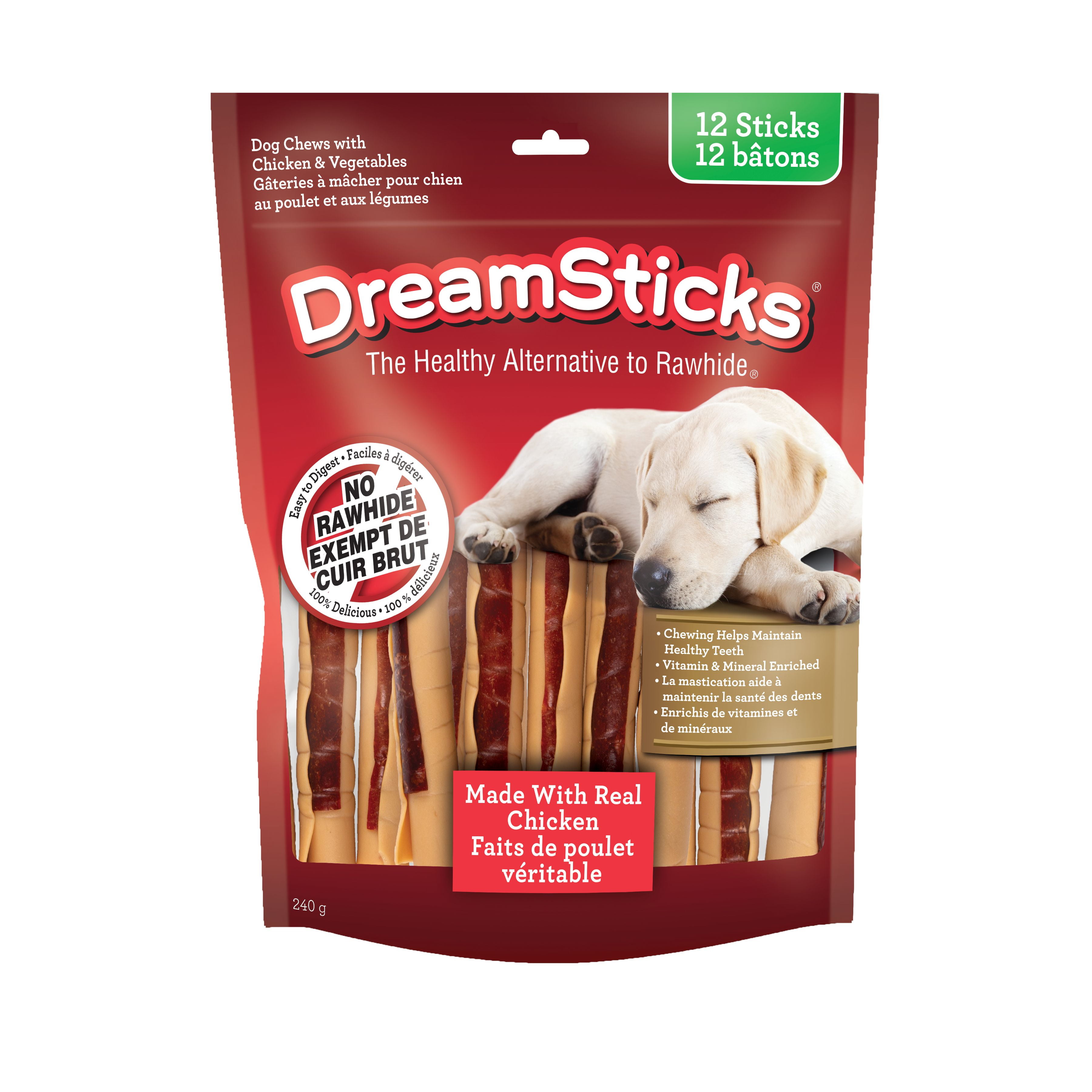 DreamBone DreamSticks Made With Real Chicken 12 Count, Rawhide-Free ...