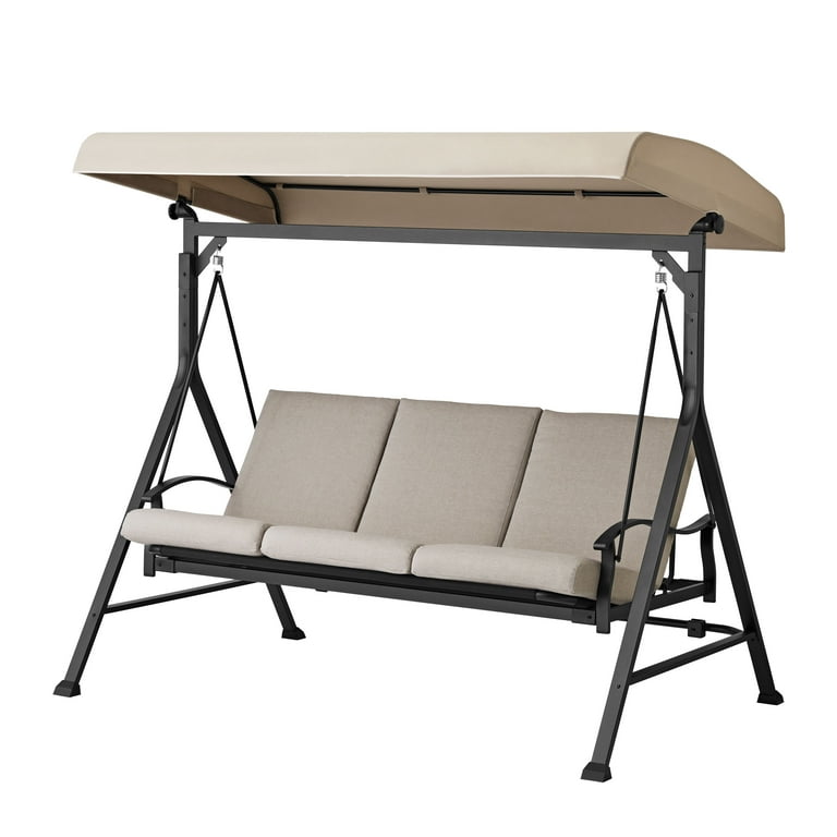 Mainstays Belden Park 3 Person Convertible Daybed Outdoor Steel Porch Swing with Canopy Beige Walmart
