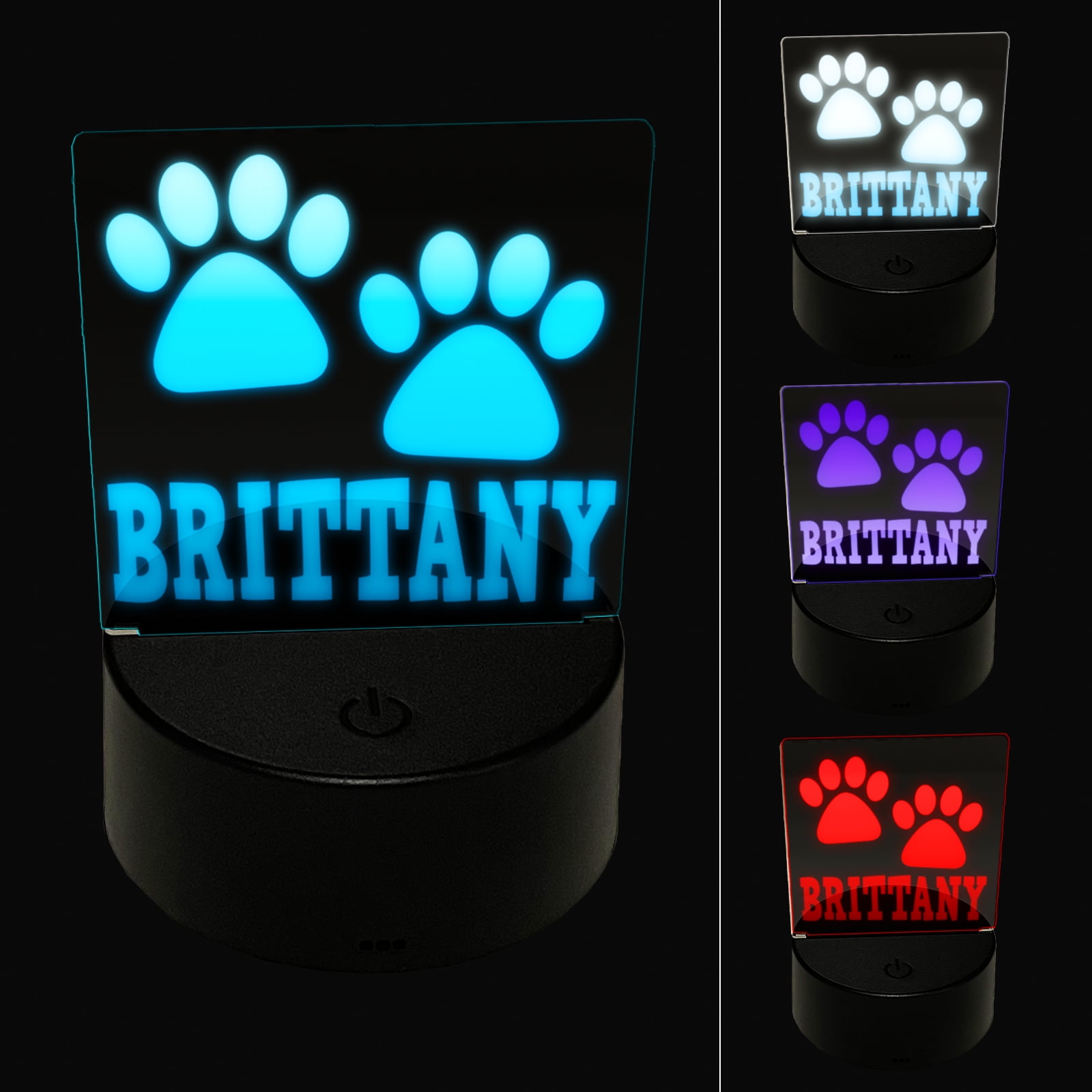 Brittany Dog Paw Prints Fun Text LED Night Light Sign 3D Illusion Desk ...