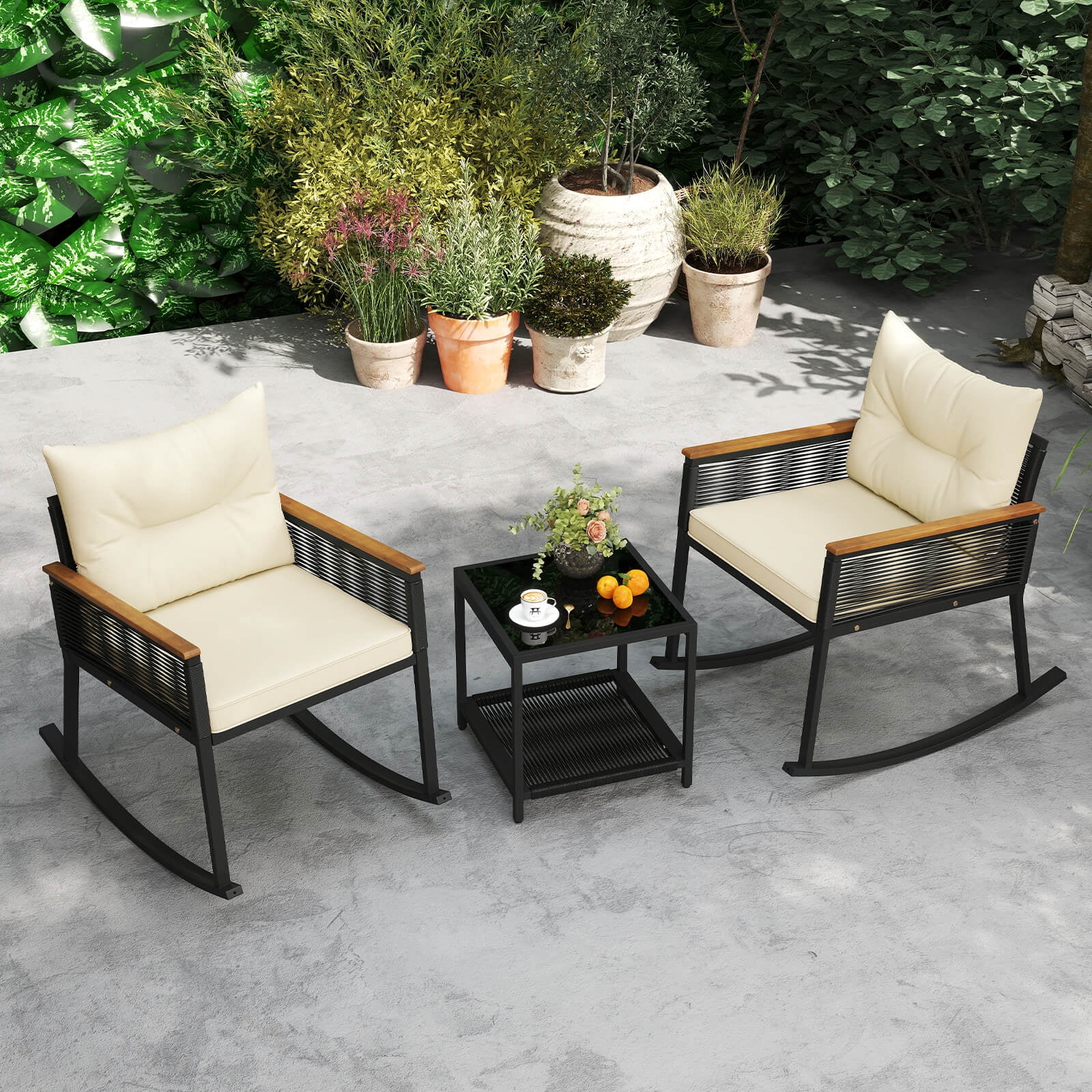 Click here for Costway 3 Pcs Outdoor Rocking Bistro Set With 2-Ti... prices