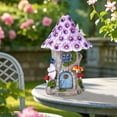 Solar Fairy House Garden Statue with LED Lights, Resin Outdoor Cottage ...