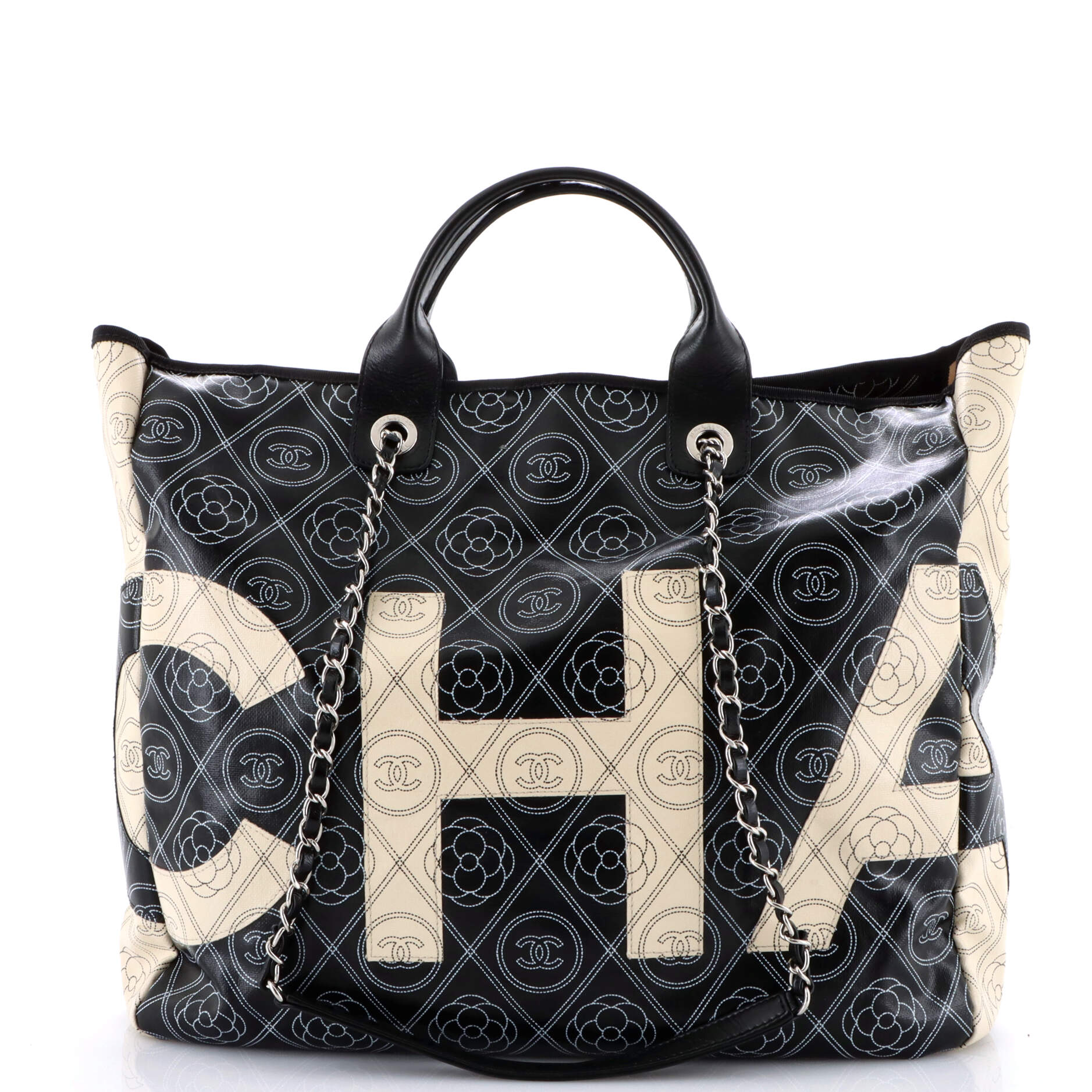 Pre-Owned Logo Camellia Shopping Tote Printed Coated Canvas Medium By ...