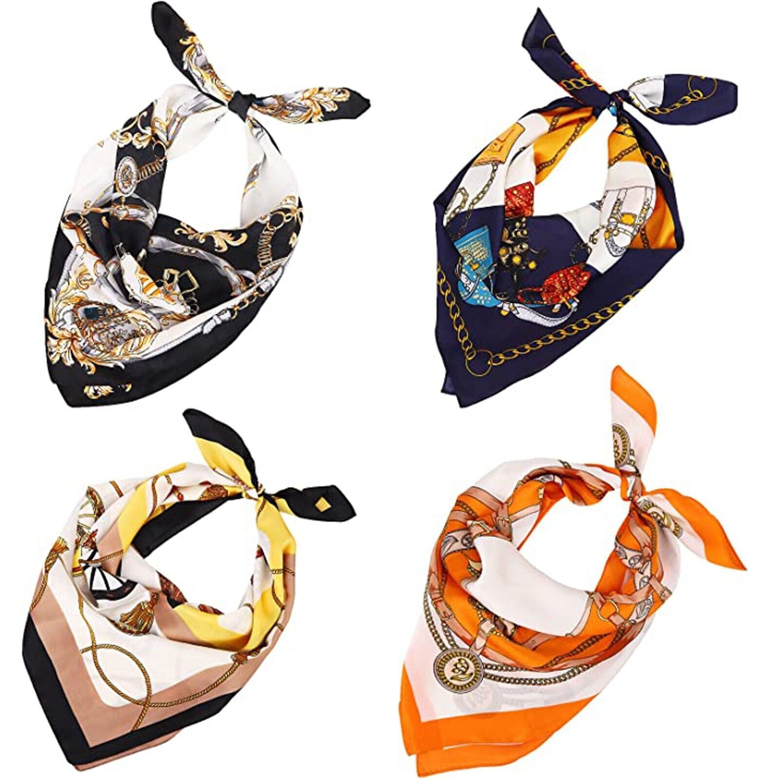 4 PCs Square Silk Feel Satin Scarf 27.5 x 27.5, Vintage Head Neck Hair ...
