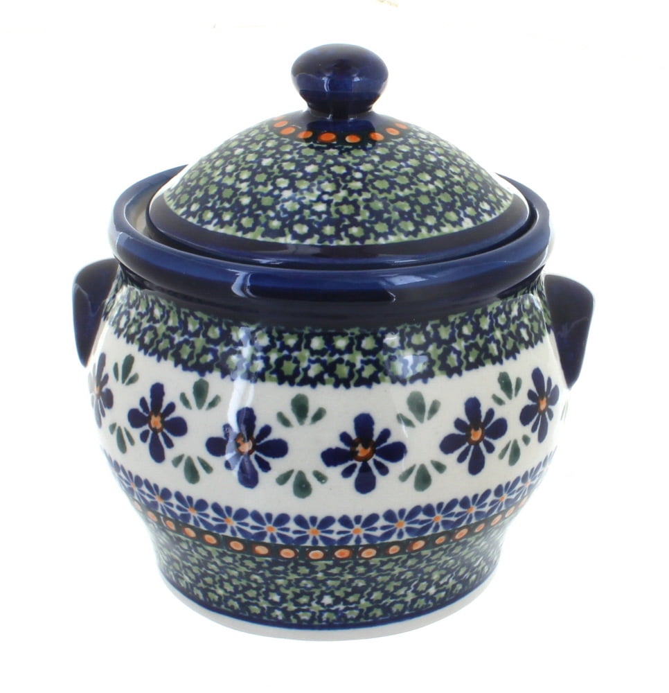 Blue Rose Polish Pottery Mosaic Flower Medium Canister - Walmart.com