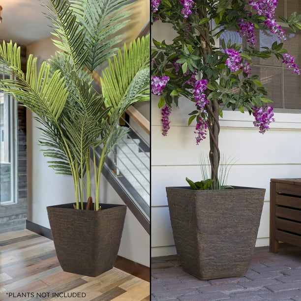 Alpine Corporation 16" x 17" Stone-Look Planters, Brown, Set of 2 ...