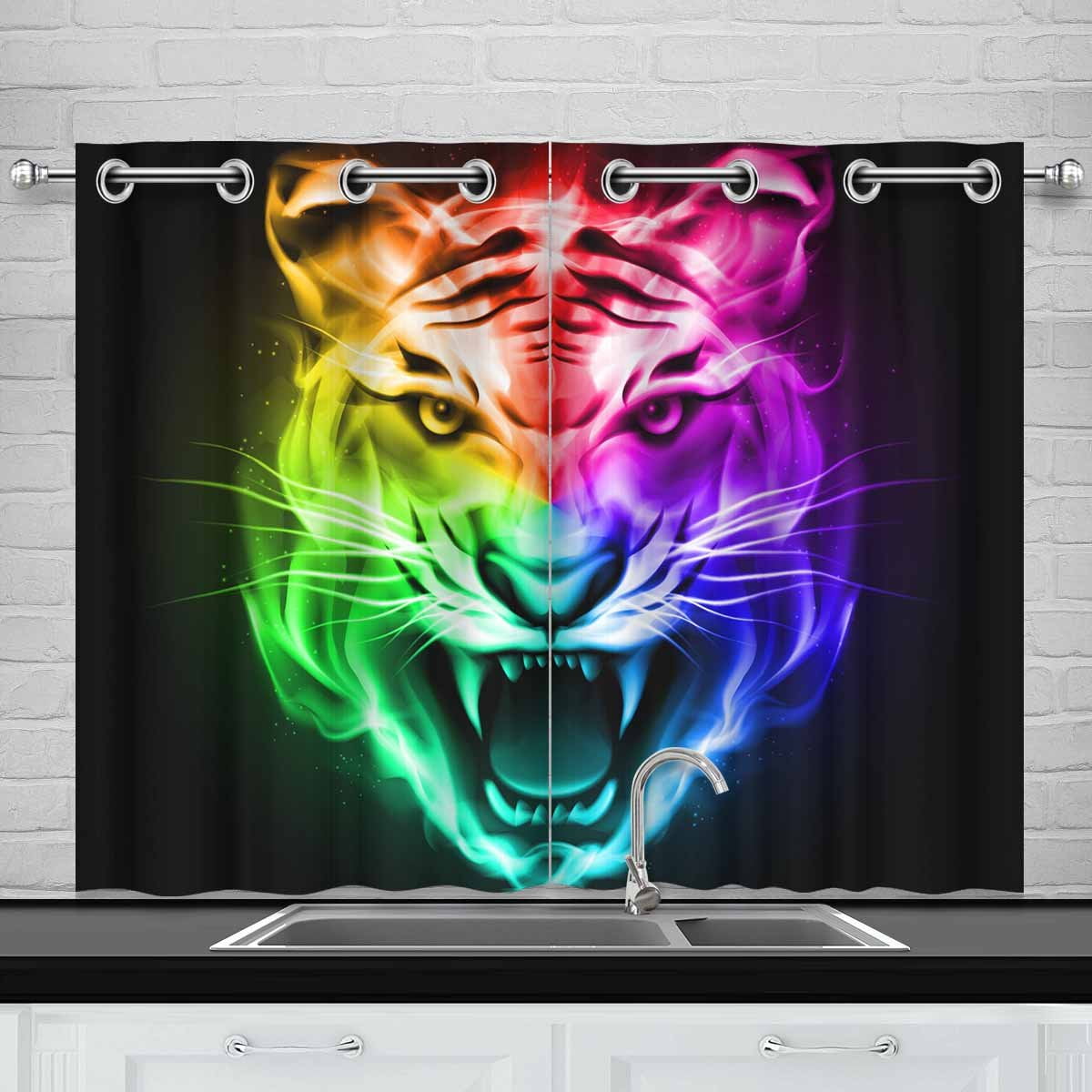 MKHERT Head of Tiger Window Curtain Kitchen Curtain 26x39 inch,Two ...