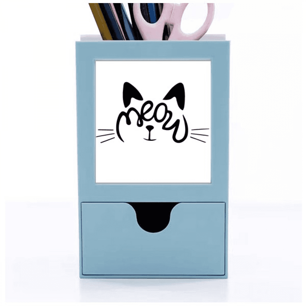 Cat Mewing Quote Animal Cartoon Desk Supplies Organizer Pen Holder Card ...