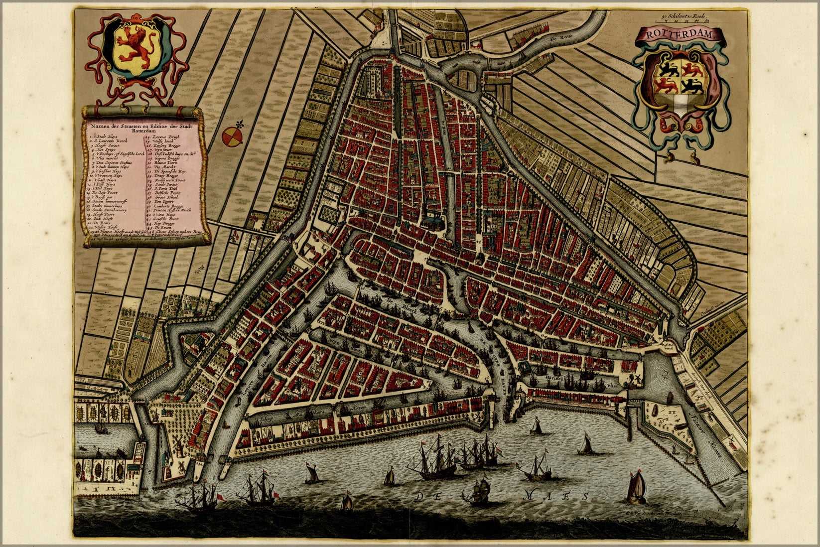 24"x36" Gallery Poster, map of rotterdam, holland, netherlands 1709 ...