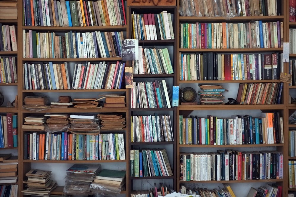 Old Wooden Bookcase with Many Books, Photography (24x36 Giclee Gallery ...