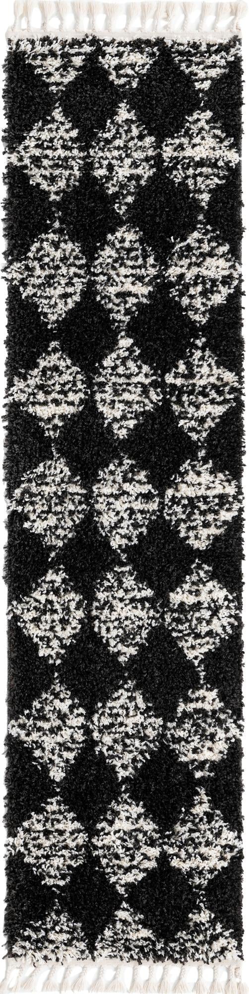Rugs.com Serenity Shag Collection Rug – 8 Ft Runner Black And White ...