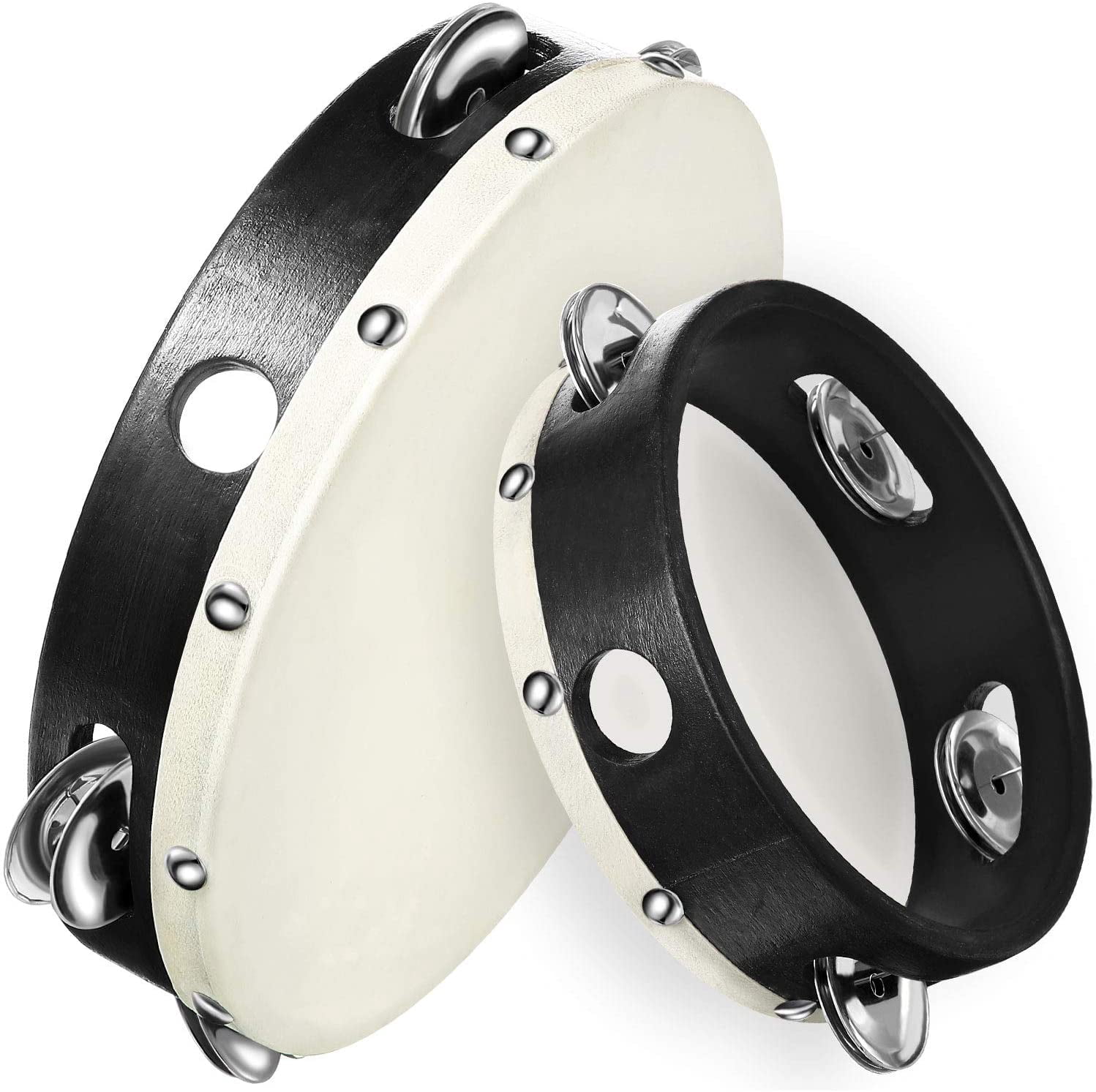 2 Pieces6 Inch and 8 Inch Wood Handheld Tambourine Single Row ...