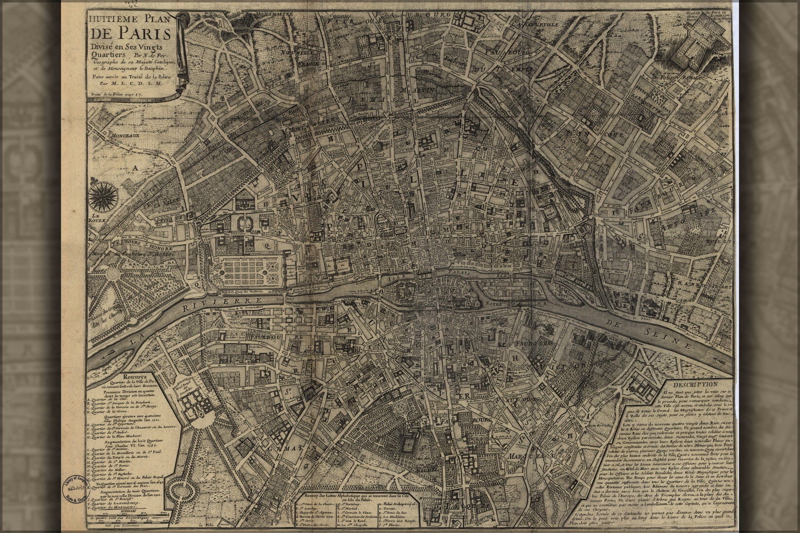24"x36" Gallery Poster, map of paris france 1705 - Walmart.com